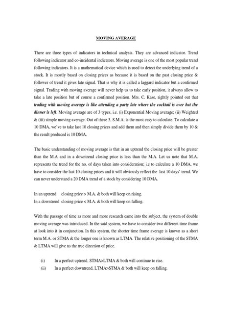 Moving Average Pdf Moving Average Technical Analysis