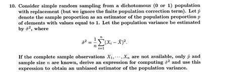 Solved Consider Simple Random Sampling From A Chegg