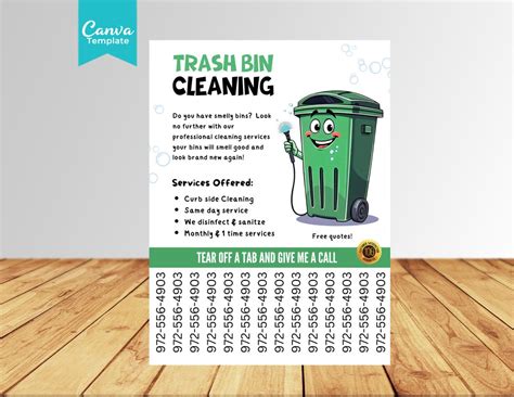Trash Bin Cleaning Flyer Tear Off A Tab Template Etsy