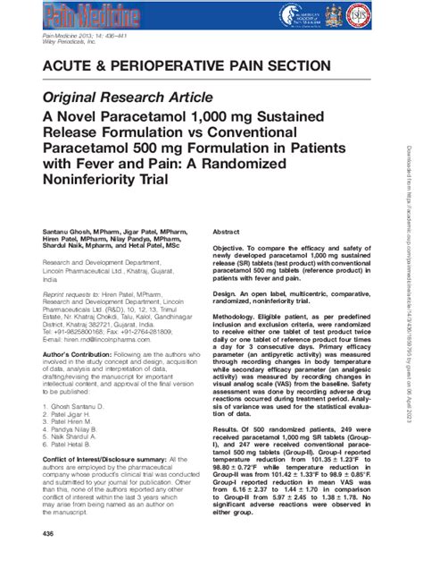 Pdf A Novel Paracetamol 1000 Mg Sustained Release Formulation Vs