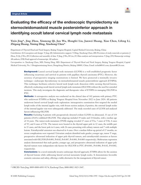 Pdf Evaluating The Efficacy Of The Endoscopic Thyroidectomy Via