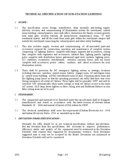 Substation Lighting Technical Specs Pdf Electrical Wiring Lighting