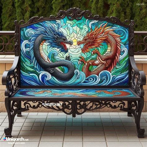 Dragon Themed Stained Glass Bench A Majestic Addition To Your Home