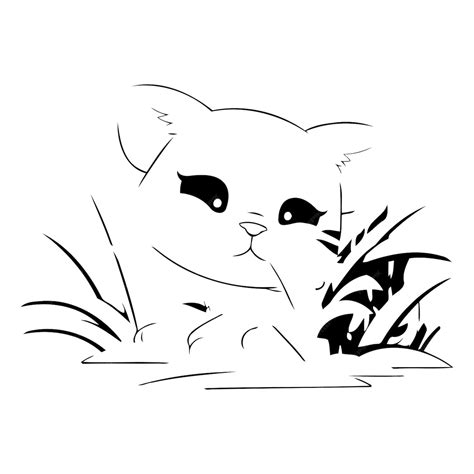 Premium Vector Cute Cat Sitting In Grass Vector Illustration Isolated