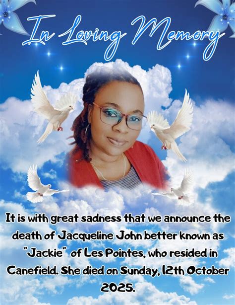 Death Announcement Of Jacqueline John Better Known As Jackie Age 51 Of