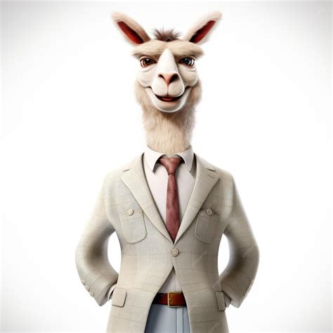 Anthropomorphic Llama In Suit Photorealistic Cartoonlike Character