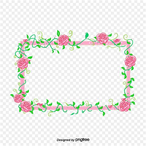 Flower Frame Rectangular Pale Pink Flowers Green Leaves Flower Frame Rectangular Pale Pink