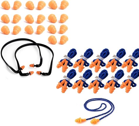 2 Banded Ear Plugs With 10 Pairs Of Replacements Pods And 10 Pair Corded Reusable