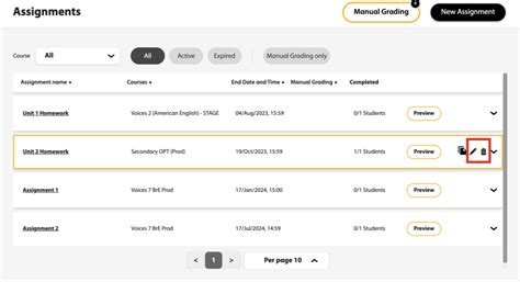Edit Or Delete Assignments