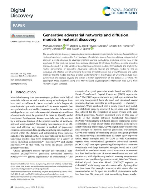Pdf Generative Adversarial Networks And Diffusion Models In Material Discovery
