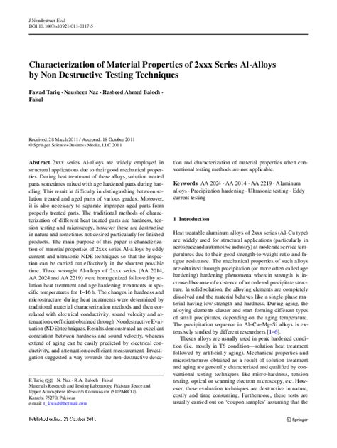 Pdf Characterization Of Material Properties Of 2xxx Series Al Alloys By Non Destructive