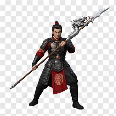 Powerful Chinese Warrior With Dragon Spear A Symbol Of Strength And