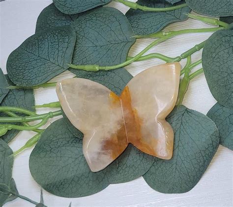 Hand Carved Gemstone Butterfly Crystal Decor Fire Quartz Rose Quartz