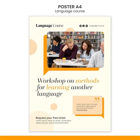 Free Psd Language Classes Vertical Poster Template With Circles Design