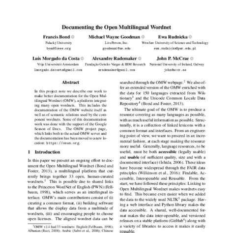 Documenting The Open Multilingual Wordnet Acl Anthology
