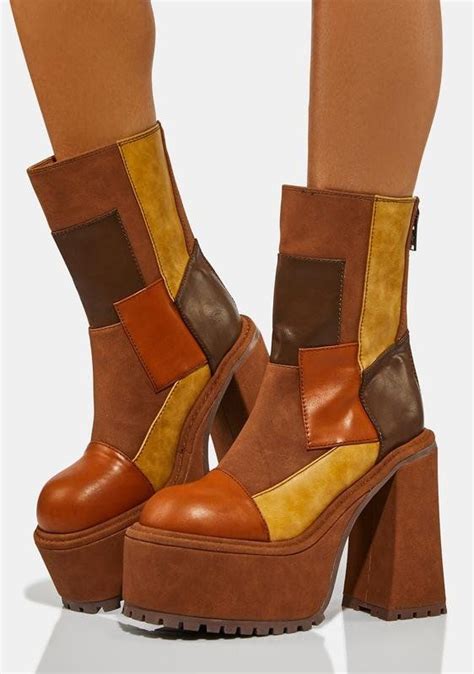 Current Mood Patchwork Platform Boots Brown Multi Artofit