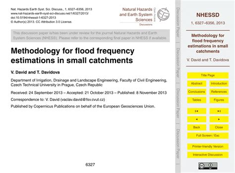 Pdf Methodology For Flood Frequency Estimations In Small Catchments