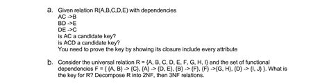 solved a given relation r a b c d e with dependencies