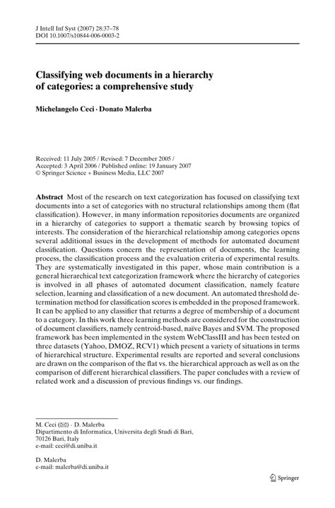 Pdf Classifying Web Documents In A Hierarchy Of Categories A