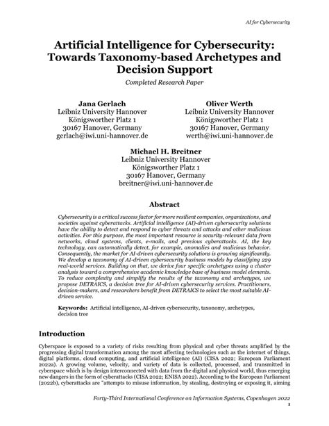 Pdf Artificial Intelligence For Cybersecurity Towards Taxonomy Based Archetypes And Decision
