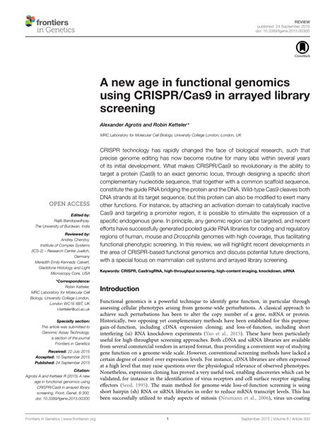 Pdf A New Age In Functional Genomics Using Crisprcas9 In Arrayed