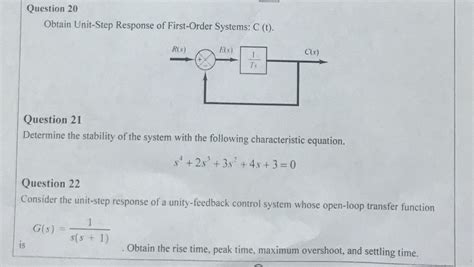 Solved Question 20 Obtain Unit Step Response Of First Order
