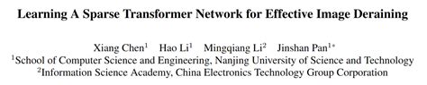 CVPR Learning A Sparse Transformer Network for Effective Image Deraining 知乎