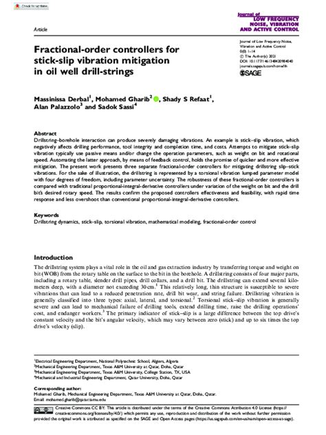 Pdf Fractional Order Controllers For Stick Slip Vibration Mitigation In Oil Well Drill Strings