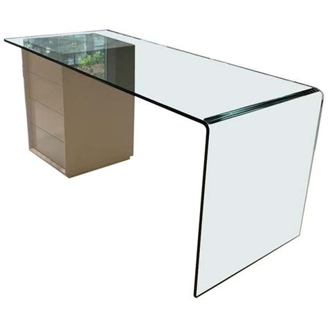 Fiam Rialto L Monolithic Glass Desk With Storage Drawer Unit For Sale