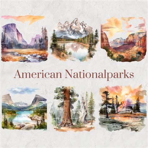 American National Parks Watercolor Clipart Set Hand Painted Scenic Landscapes Usa Parks
