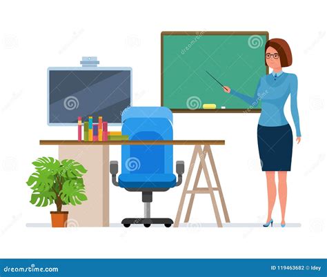 Teacher Character Person Next To Board Lesson In Class Vector Illustration