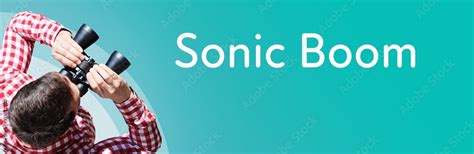 Sonic Boom Businessman Man Looks Through Binoculars Birds Eye View Focus On Text Blue