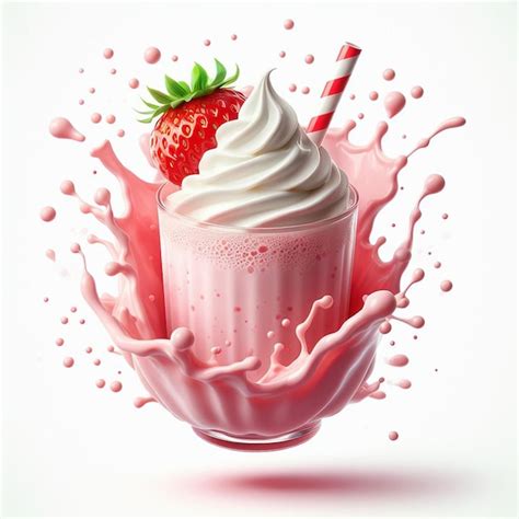 Premium Photo D Strawberry Shake Splash With Strawberries