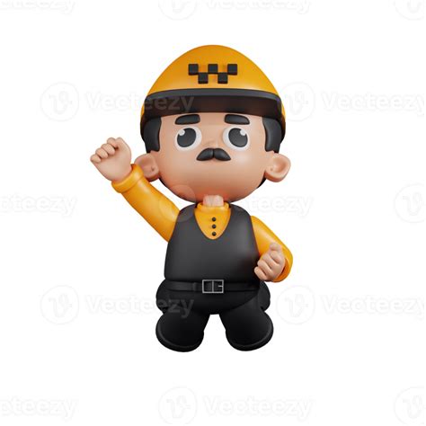 3d Character Taxi Driver Jumping In The Air Pose 3d Render Isolated On