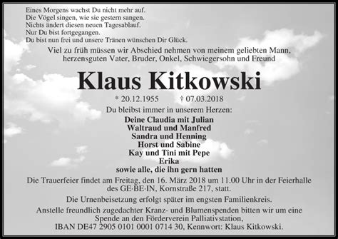 Traueranzeigen Von Klaus Kitkowski Trauer And Gedenken