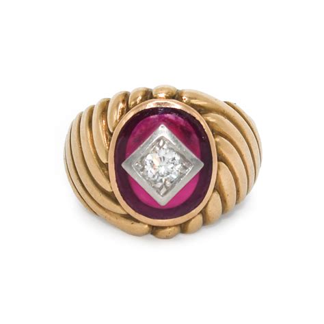 10k Yellow Gold Diamond Ring And Synthetic Ruby 30ct 104gr Tangible
