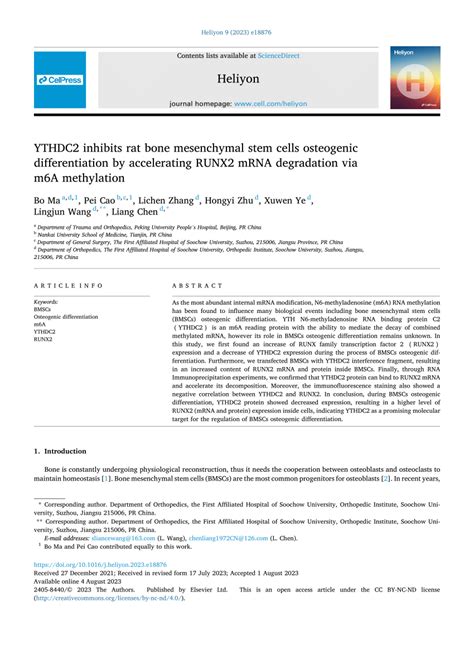 Pdf Ythdc2 Inhibits Rat Bone Mesenchymal Stem Cells Osteogenic