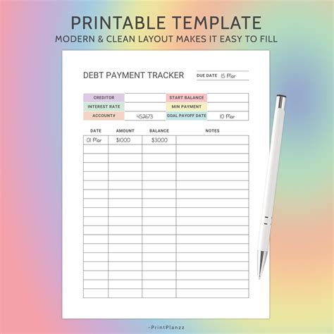 Debt Payment Tracker Printable Debt Payoff Log Debt Repayment Plan
