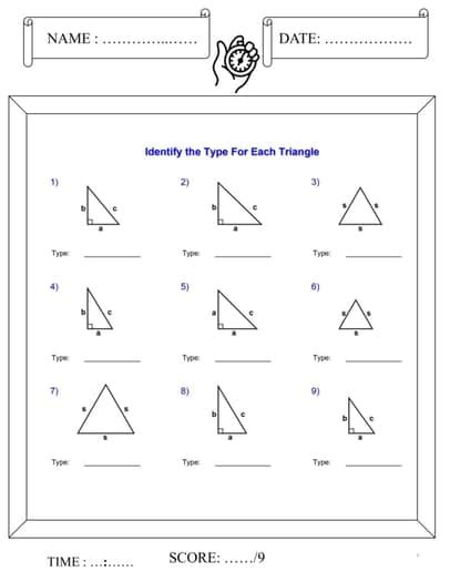 Identifying Triangles Worksheets Geometry Triangle Practice Timed