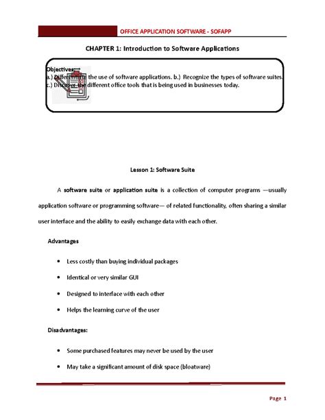 Sofapp Chapter 1 Module Office Application Software Sofapp Page 1 Objectives A