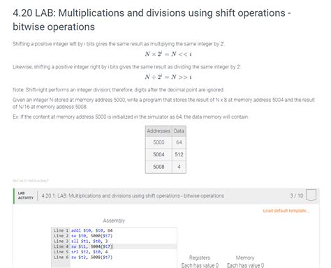 420 Lab Multiplications And Divisions Using Shift
