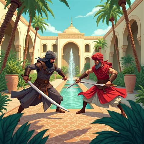 Ancient Arabian Warriors Clash In Vibrant Cartoon Ai Art