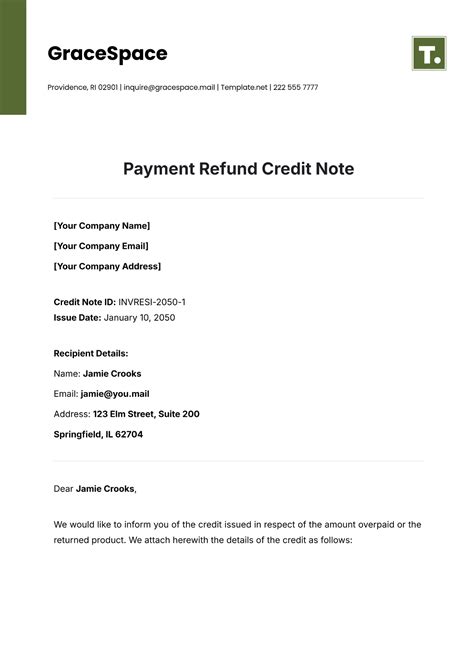Free Credit Note For Excess Payment Template To Edit Online