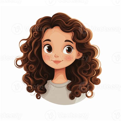 Cartoon Girl With Brown Curly Hair