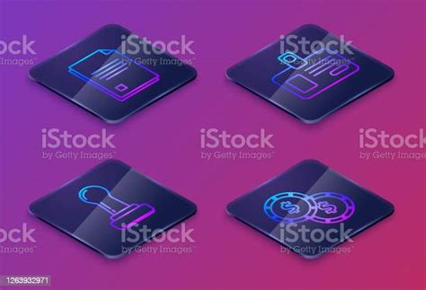 달러 기호와 등각 라인 파일 문서 스탬프 식별 배지 및 동전 돈을 설정합니다 파란색 정사각형 버튼 벡터 0명에 대한 스톡 벡터 아트 및 기타 이미지 Istock