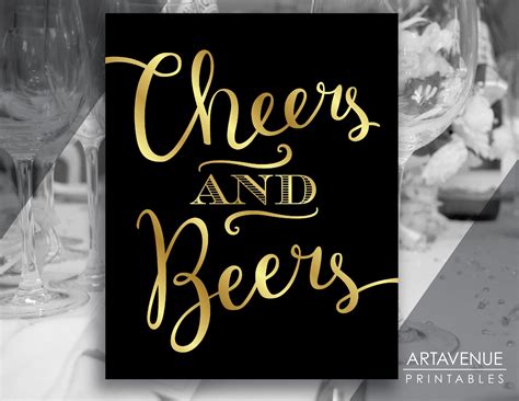 Chic Party Signs Cheers And Beers Sign Printables Black And Gold