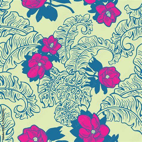 Tropical Plant Leaves Vector Pattern For Textile Design Fabric Print
