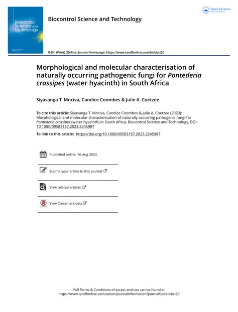 Pdf Morphological And Molecular Characterisation Of Naturally Occurring Pathogenic Fungi For