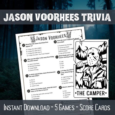 Printable Horror Movie Trivia Game Set Jason Vorhees Michael Myers