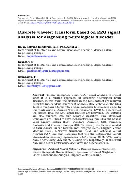 Pdf Discrete Wavelet Transform Based On Eeg Signal Analysis For